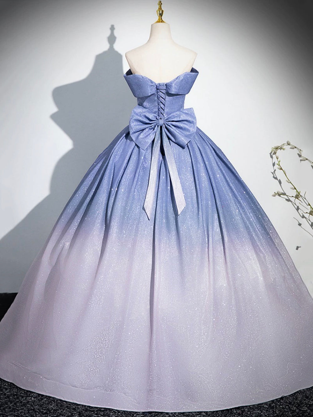 Blue Gradient-Color Glitter Sequins Prom Dresses, A-Line Off-The-Shoul
