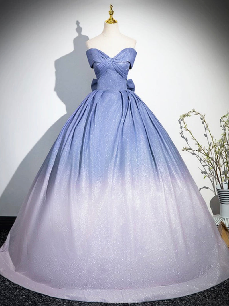 Blue Gradient-Color Glitter Sequins Prom Dresses, A-Line Off-The-Shoul