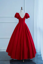Dark Red Short Sleeve Long Prom Dress, Beautiful A-Line Evening Party