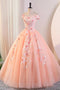 Pink Tulle Lace and Flowers Ball Gown Formal Dresses, Pink Long Sweet