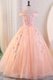 Pink Tulle Lace and Flowers Ball Gown Formal Dresses, Pink Long Sweet