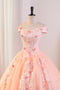 Pink Tulle Lace and Flowers Ball Gown Formal Dresses, Pink Long Sweet