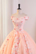 Pink Tulle Lace and Flowers Ball Gown Formal Dresses, Pink Long Sweet