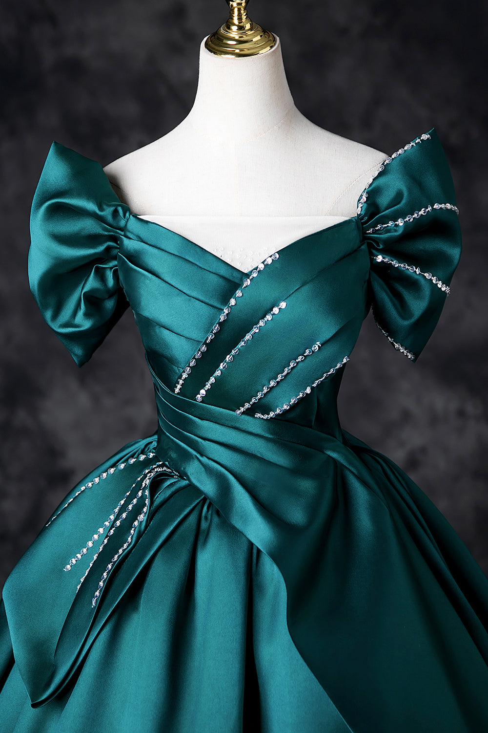 Green Satin Long A-Line Prom Dress, Green Off the Shoulder Evening Par
