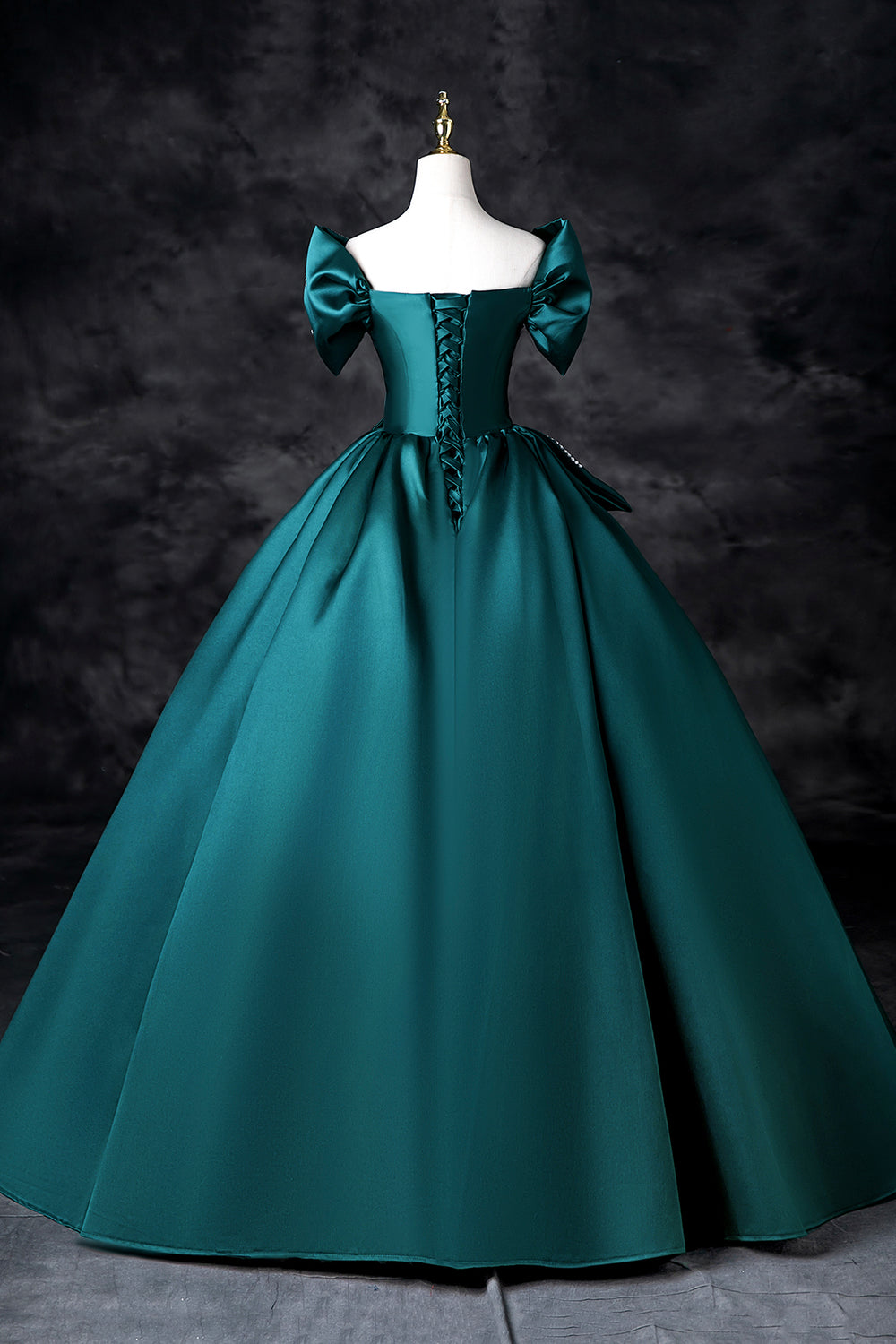 Green Satin Long A-Line Prom Dress, Green Off the Shoulder Evening Par