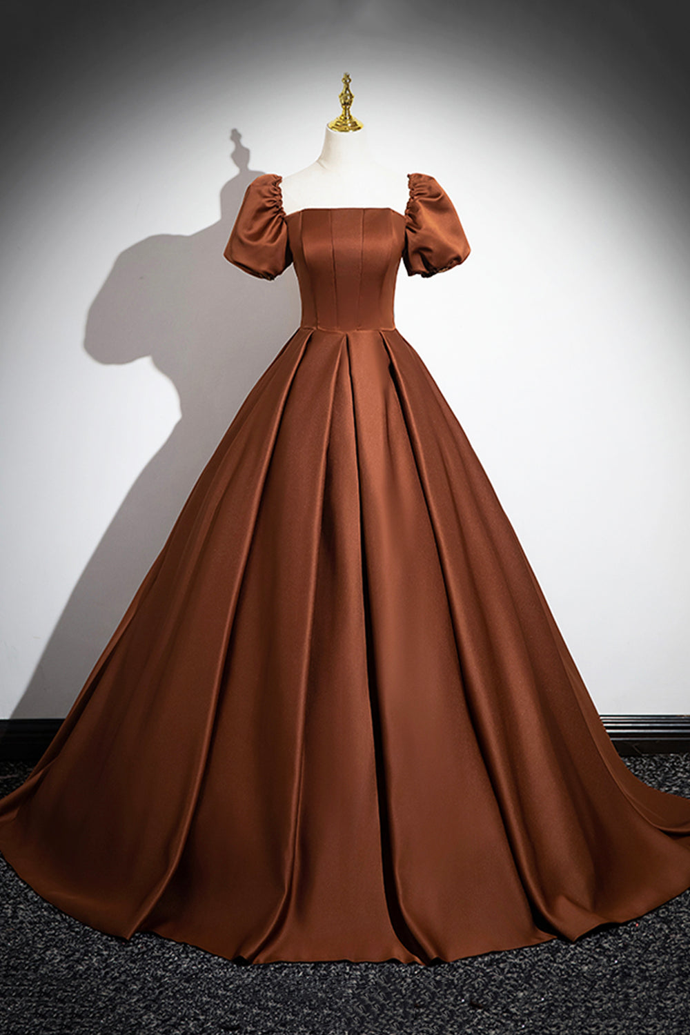 Brown Satin Long A-Line Prom Dress, Off the Shoulder Evening Party Dre
