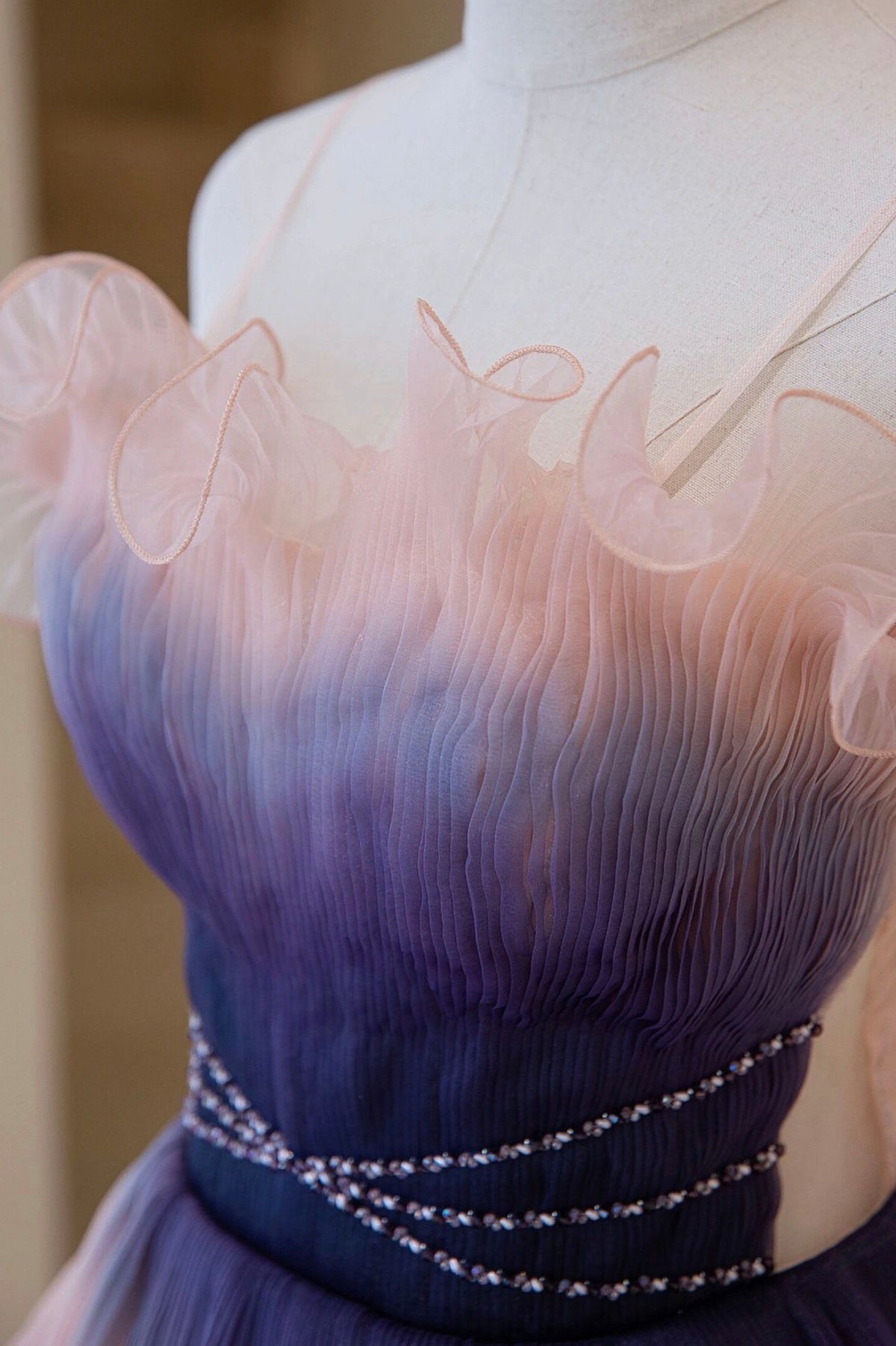 Unique Pink Gradient Long Prom Dress, A-Line Strapless Evening Party D