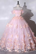 Pink Flowers Sweetheart Ball Gown Formal Dresses, Pink Long Sweet 16 D
